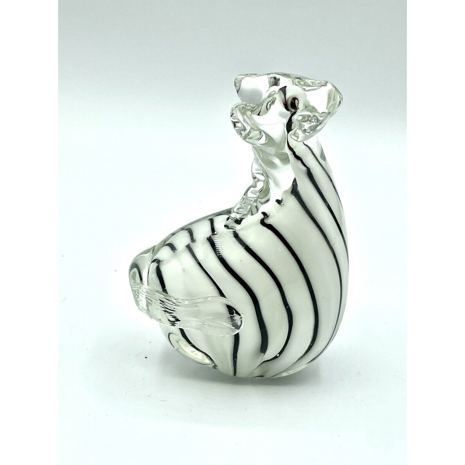 Art Glass Zebra Figurine Black White Stripes Hand Blown Paperweight MCM ...