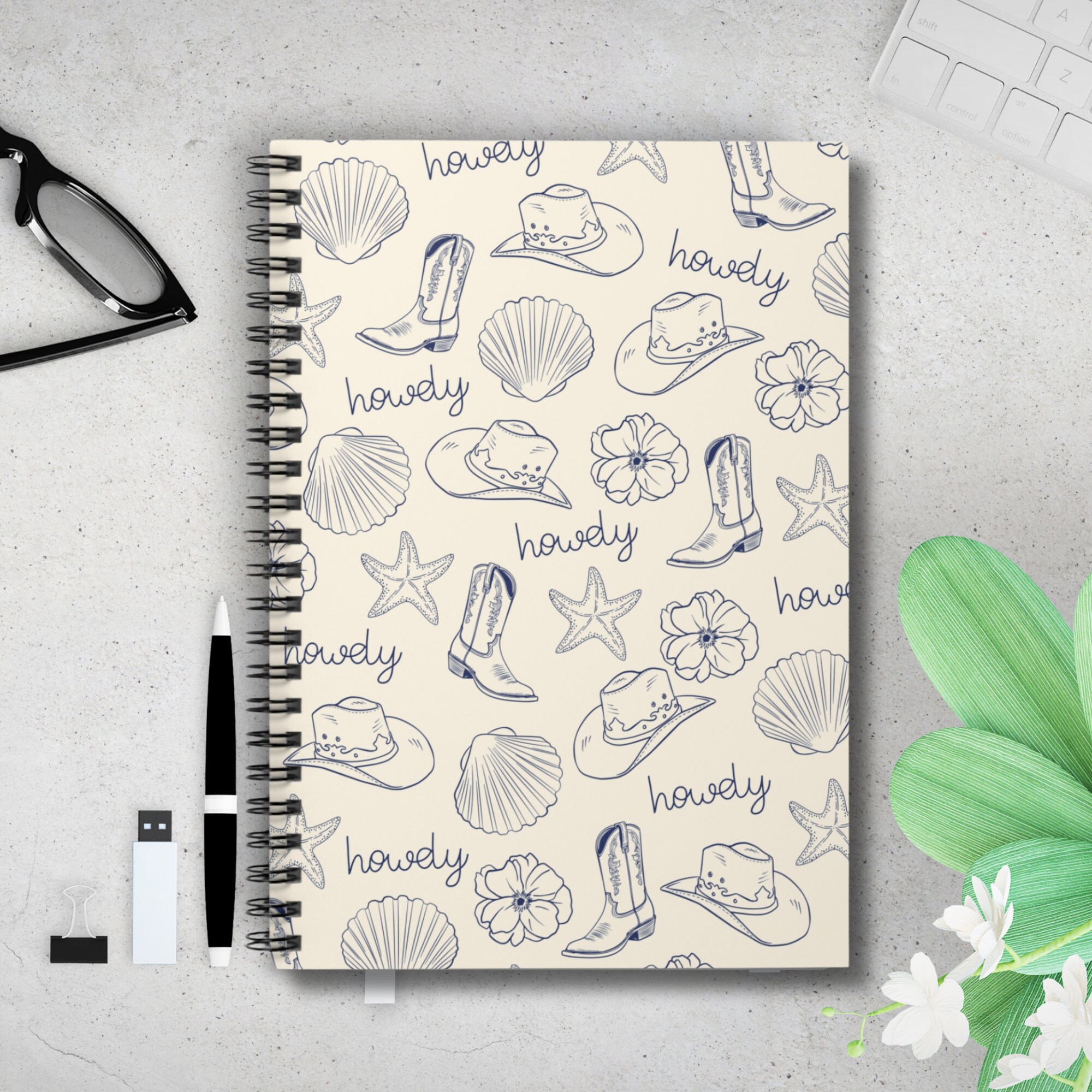 Cream Coastal Cowgirl Ocean-inspired Collage Spiral Notebook, Beachy ...