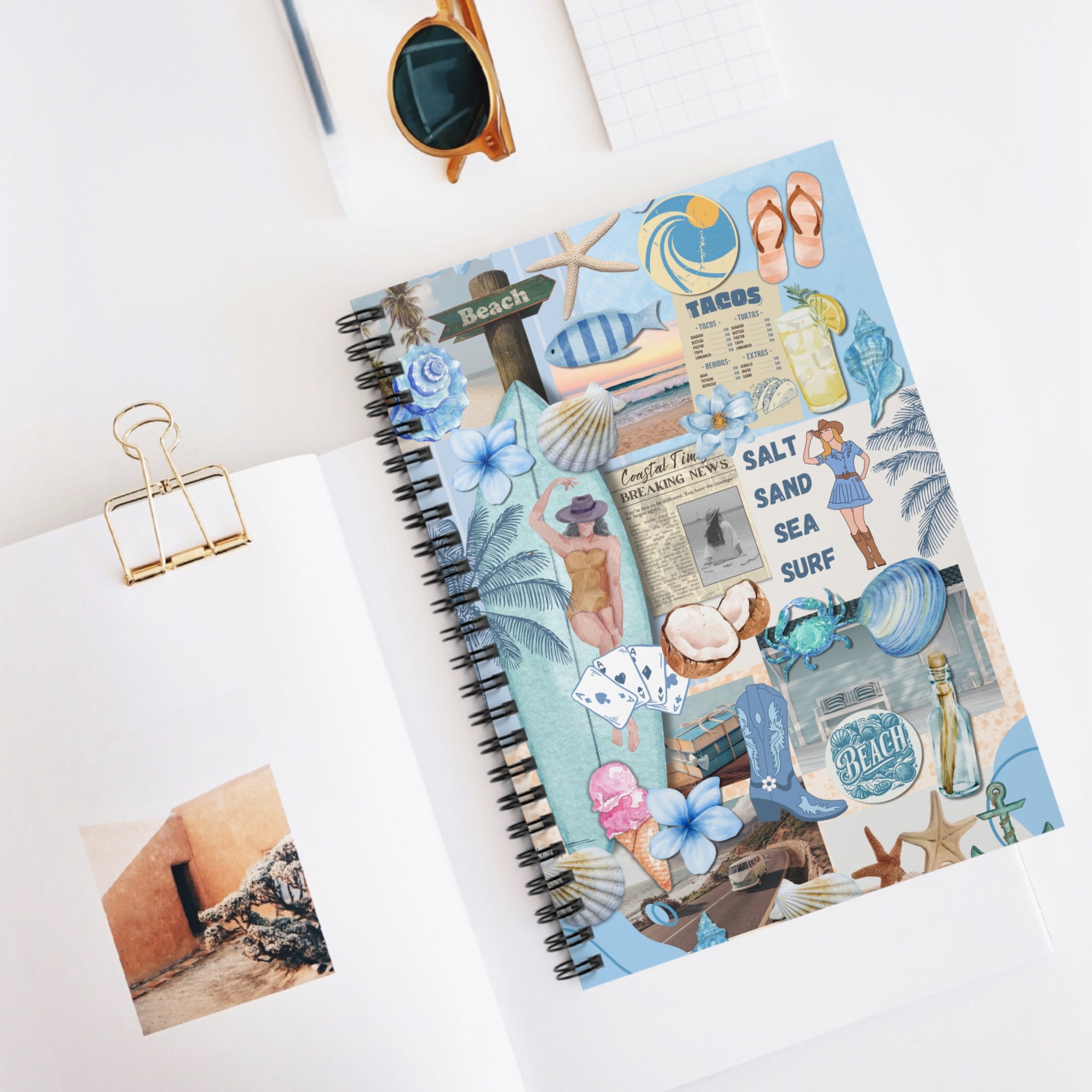 Beach Coastal Cowgirl Collage Spiral Notebook, Ocean-inspired Style ...