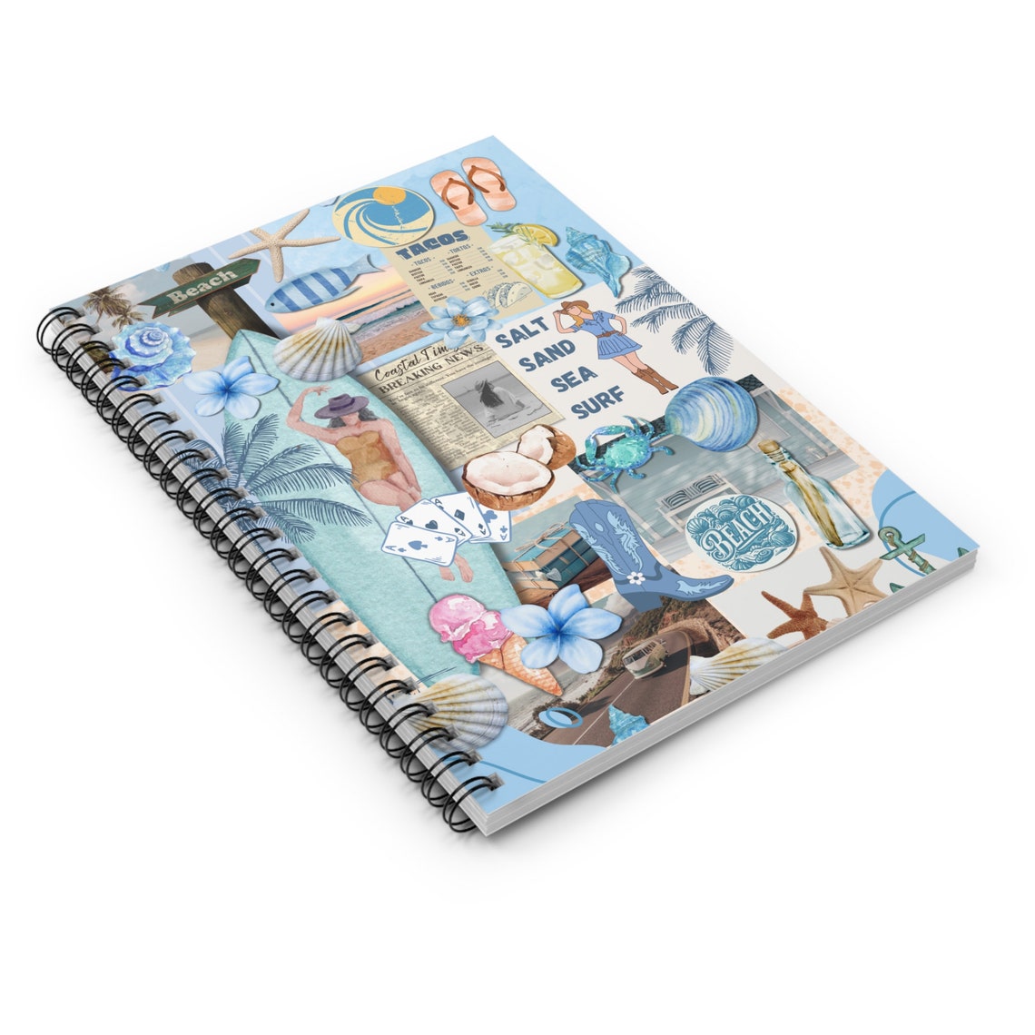 Beach Coastal Cowgirl Collage Spiral Notebook, Ocean-inspired Style ...