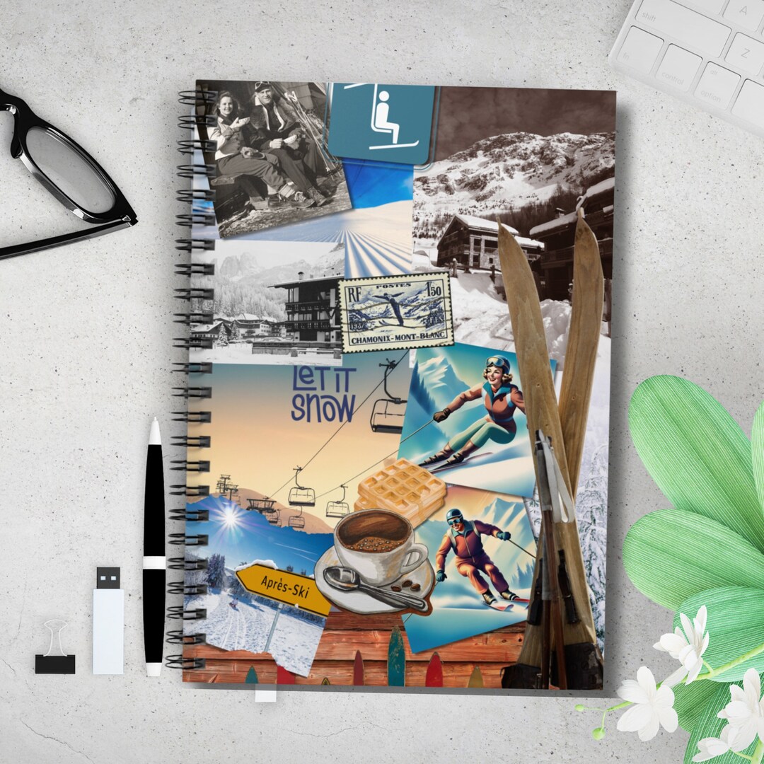 Vintage Ski Collage Spiral Notebook, Memo Pad, Cute Dream Journal ...