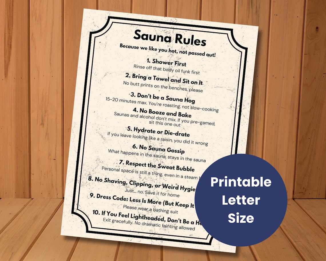 Funny Sauna Rules Printable Sign for Sauna, Gym or Spa - Etsy