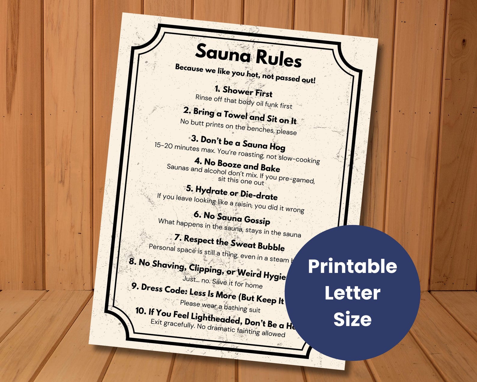 Funny Sauna Rules Printable Sign for Sauna, Gym or Spa - Etsy