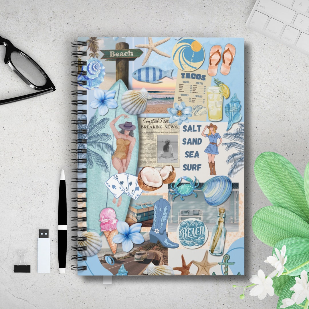 Beach Coastal Cowgirl Collage Spiral Notebook, Ocean-inspired Style ...