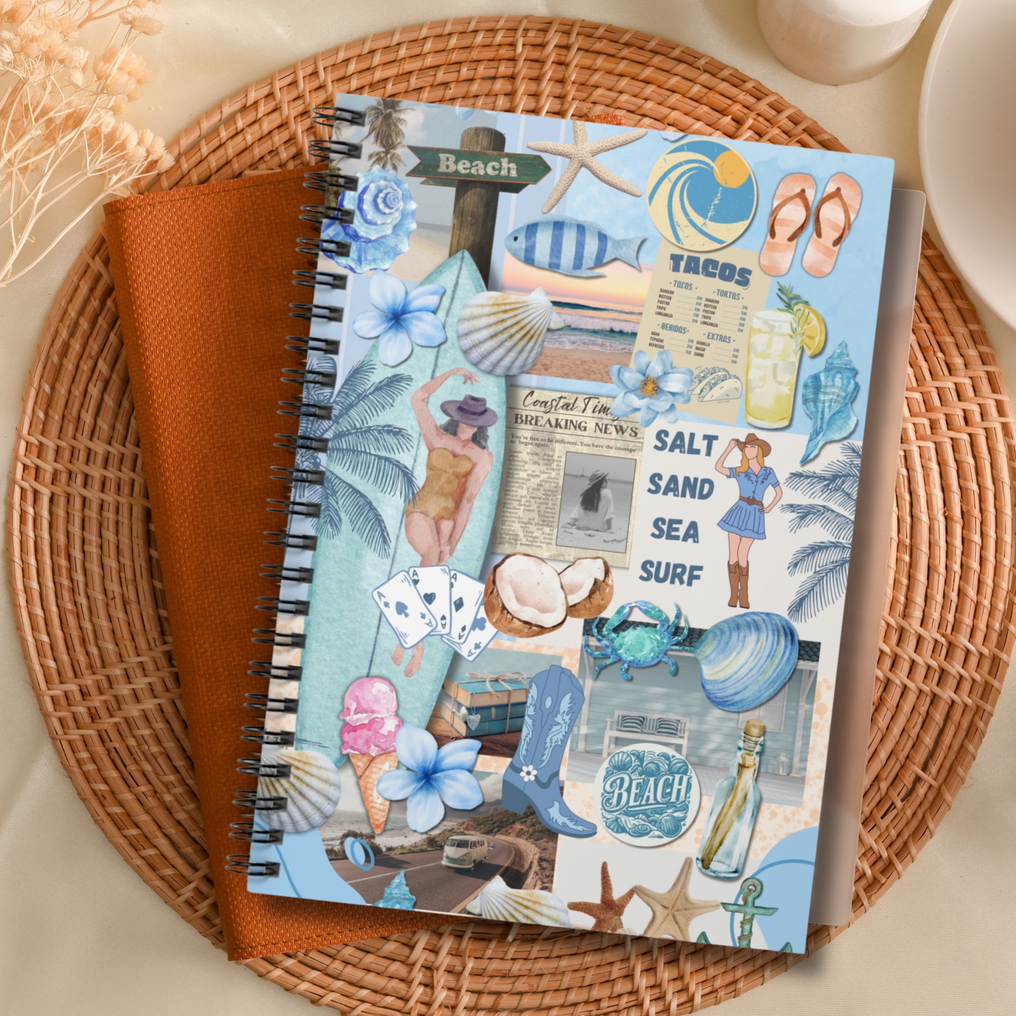 Beach Coastal Cowgirl Collage Spiral Notebook, Ocean-inspired Style ...