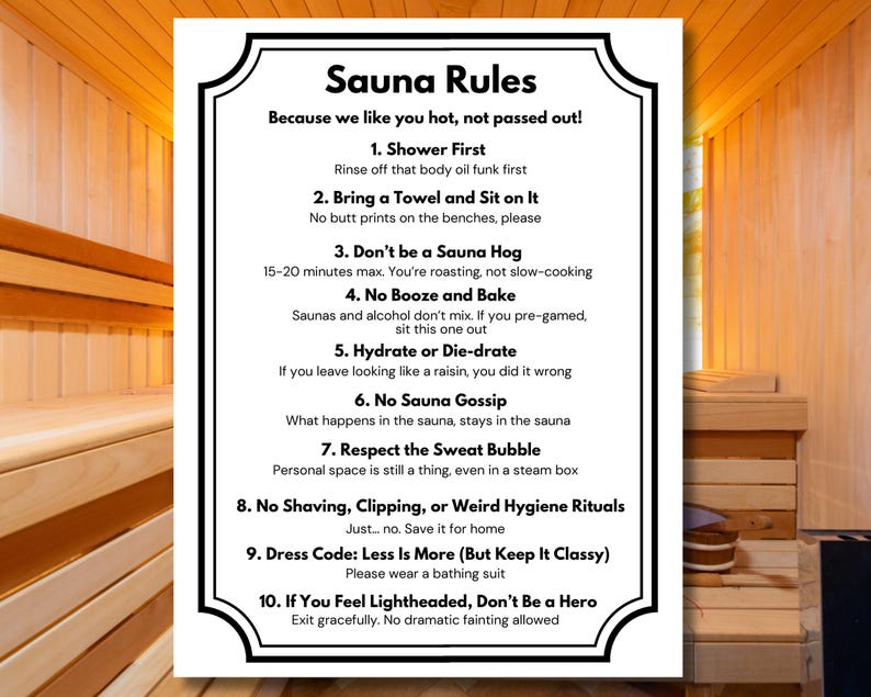 Funny Sauna Rules Printable Sign for Sauna, Gym or Spa - Etsy