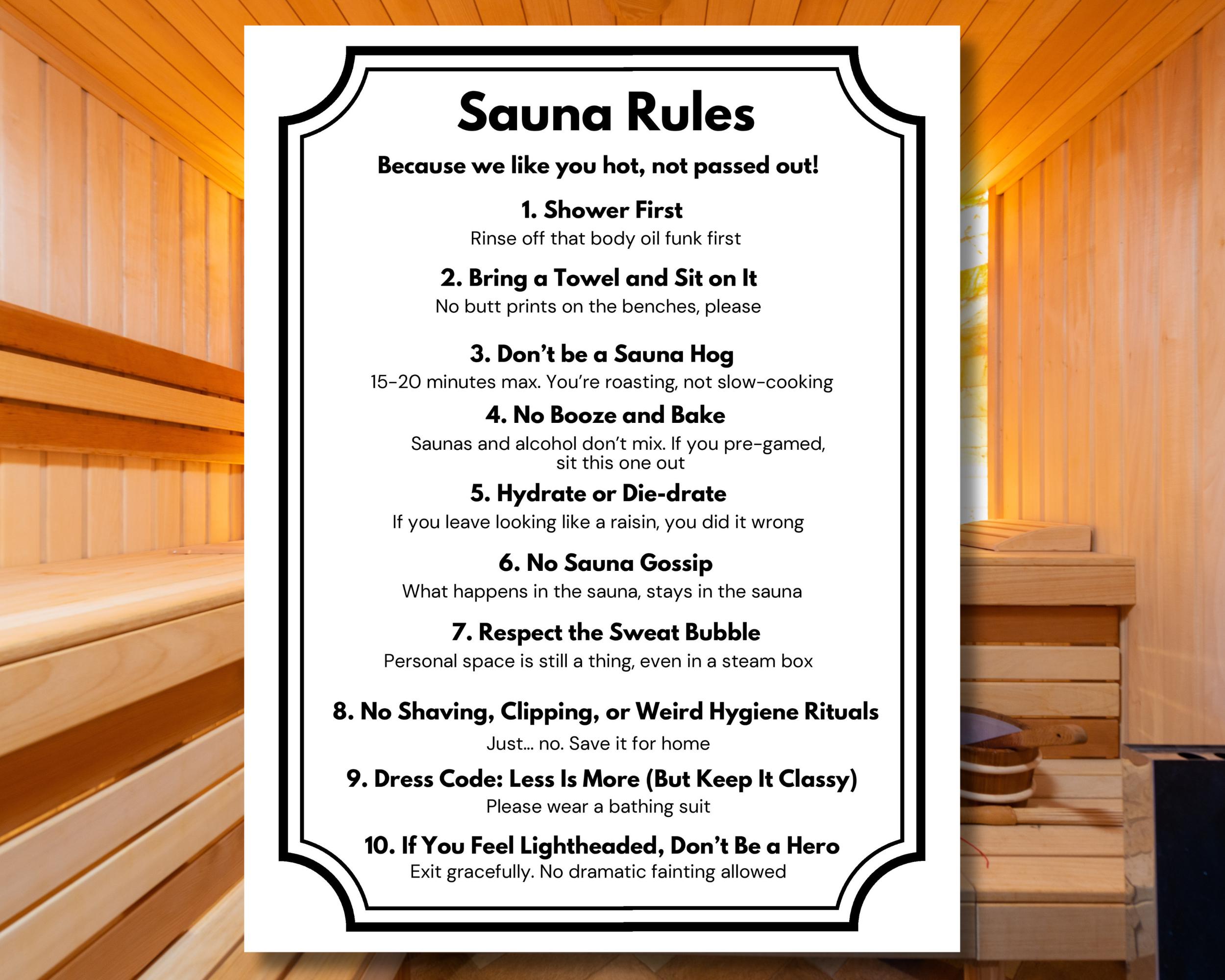 Funny Sauna Rules Printable Sign for Sauna, Gym or Spa - Etsy
