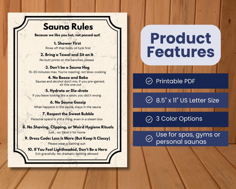 Funny Sauna Rules Printable Sign for Sauna, Gym or Spa - Etsy