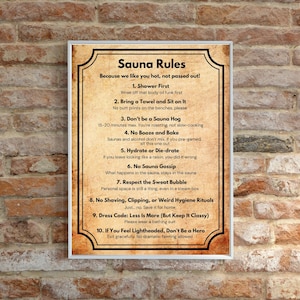 Funny Sauna Rules Printable Sign for Sauna, Gym or Spa - Etsy