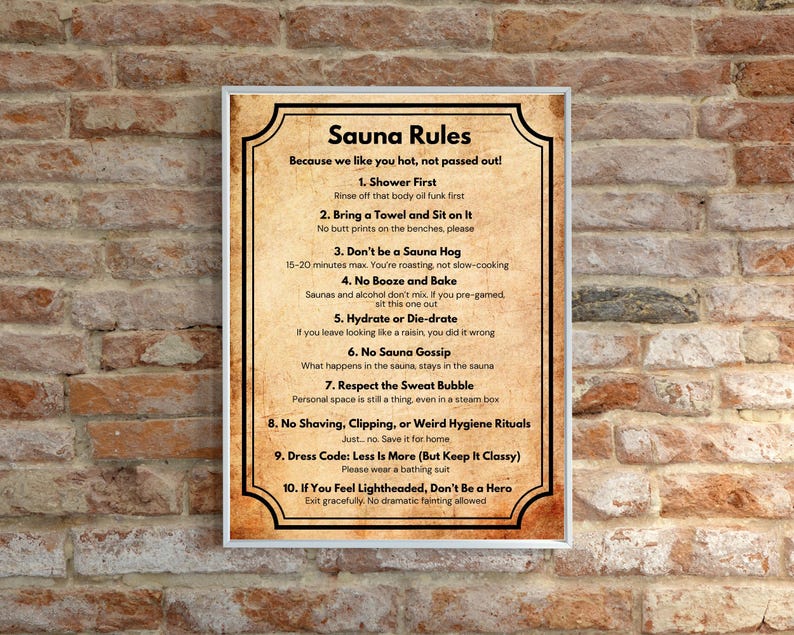 Funny Sauna Rules Printable Sign for Sauna, Gym or Spa - Etsy