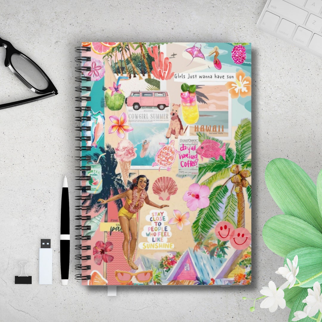 Pink Beach Summer Coquette Collage Spiral Notebook, Coconut Girl ...