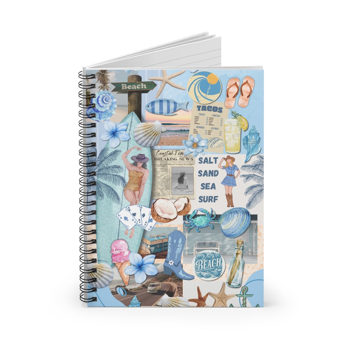 Beach Coastal Cowgirl Collage Spiral Notebook, Ocean-inspired Style ...
