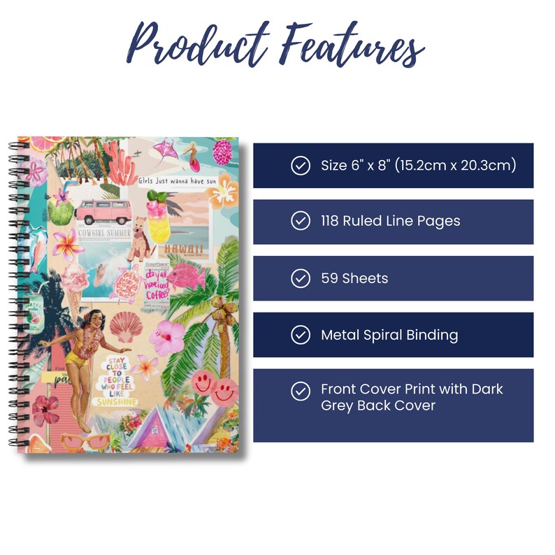 Pink Beach Summer Coquette Collage Spiral Notebook, Coconut Girl ...