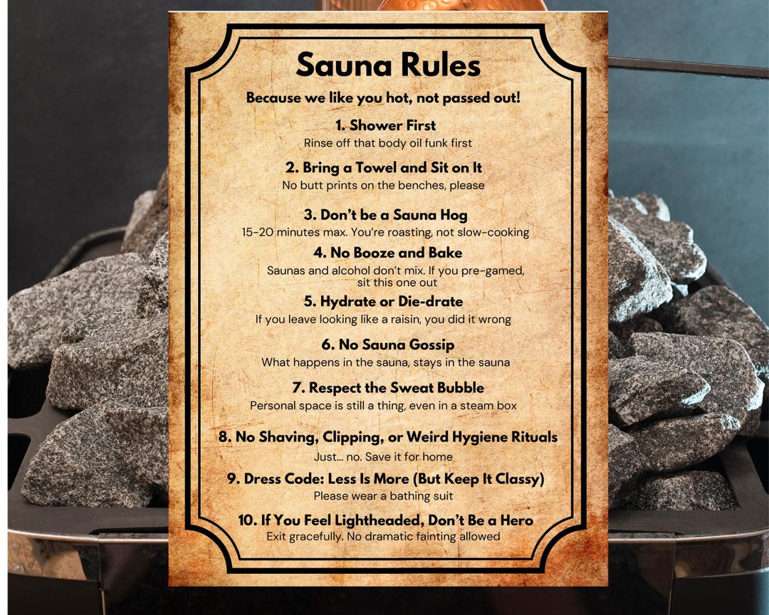 Funny Sauna Rules Printable Sign for Sauna, Gym or Spa - Etsy