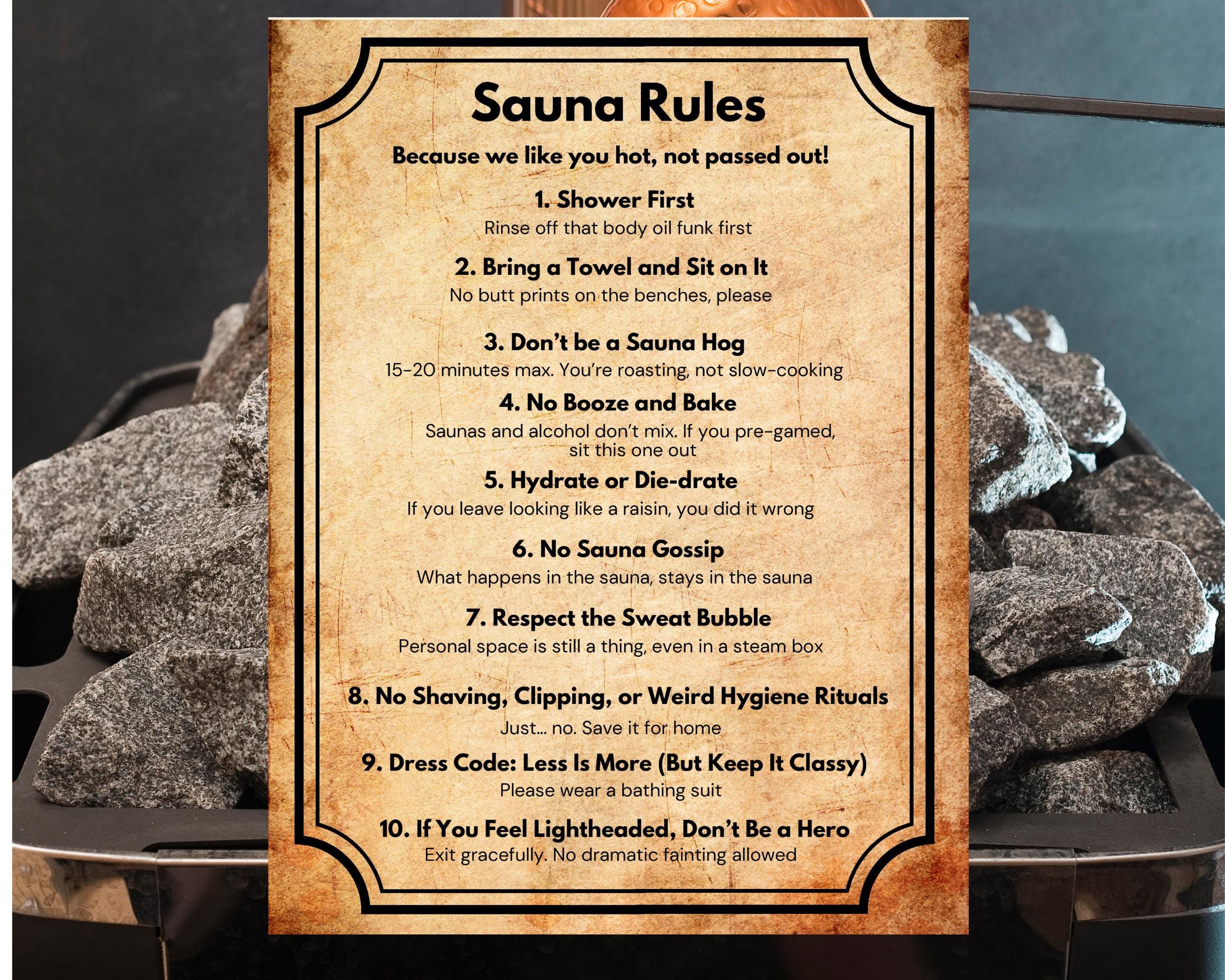 Funny Sauna Rules Printable Sign for Sauna, Gym or Spa - Etsy