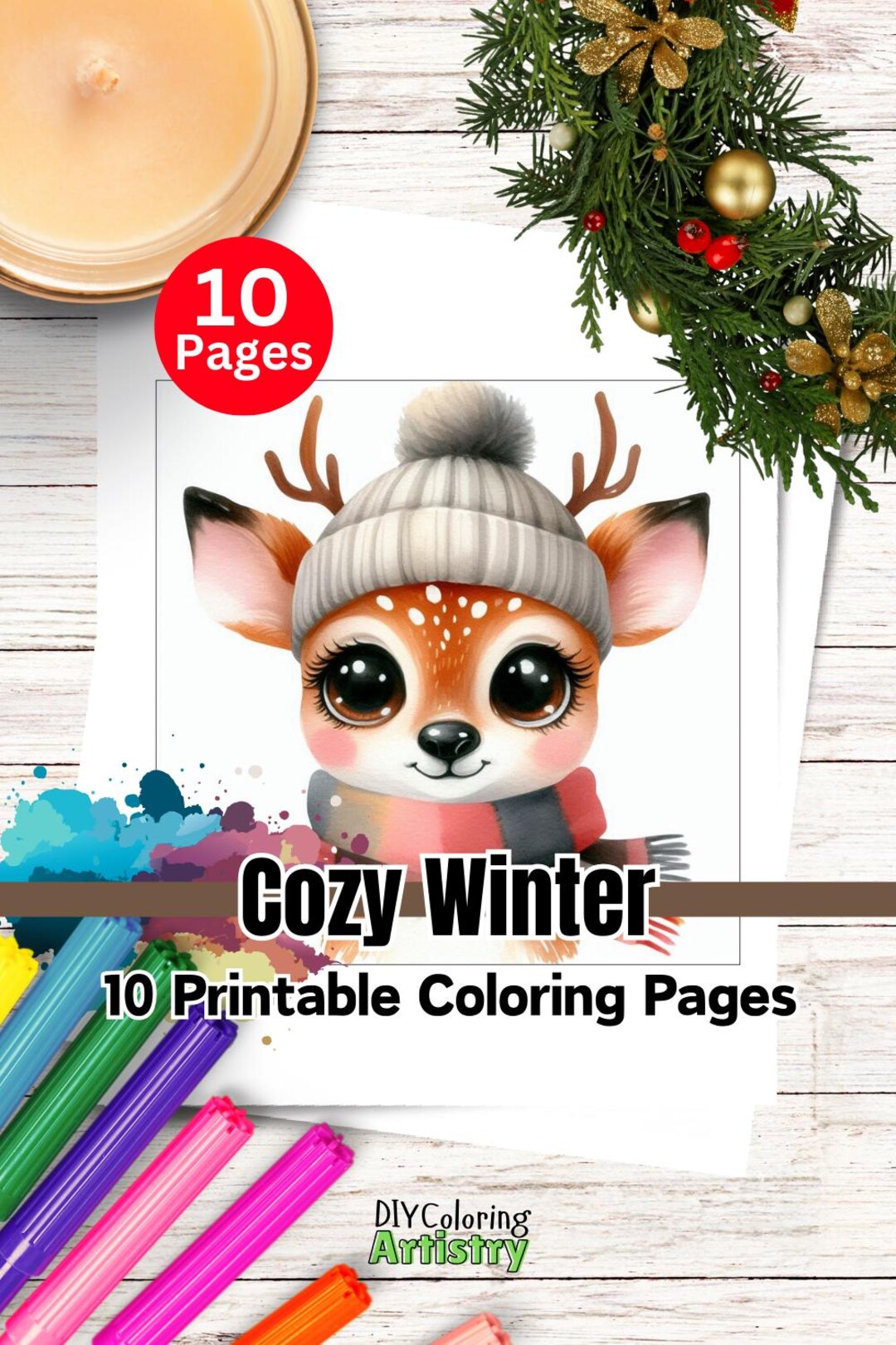 Cozy Winter Printable Coloring Pages for Adults Greyscale Designs ...