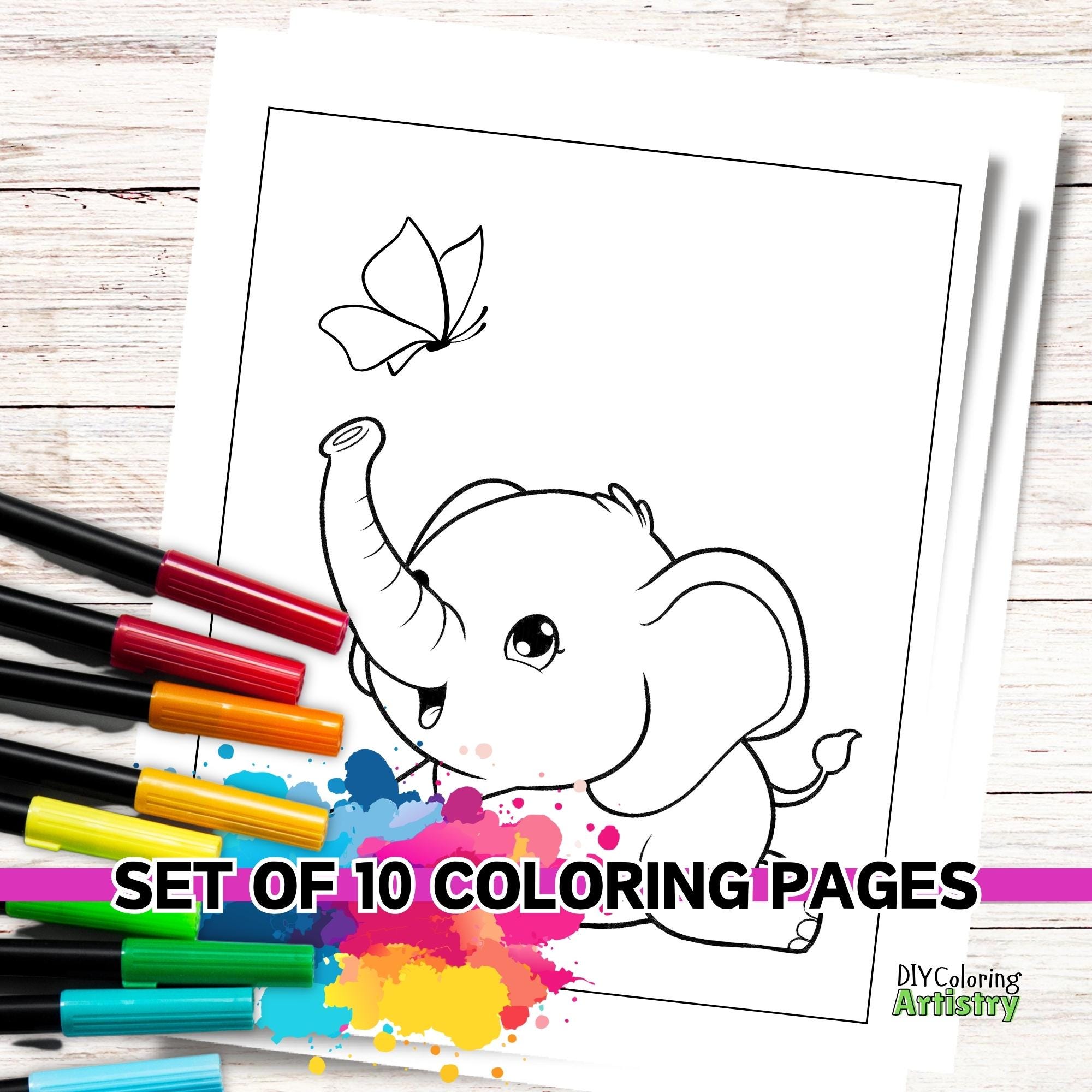 Baby Elephants Coloring Pages Set Cute Printable Coloring Sheets for ...