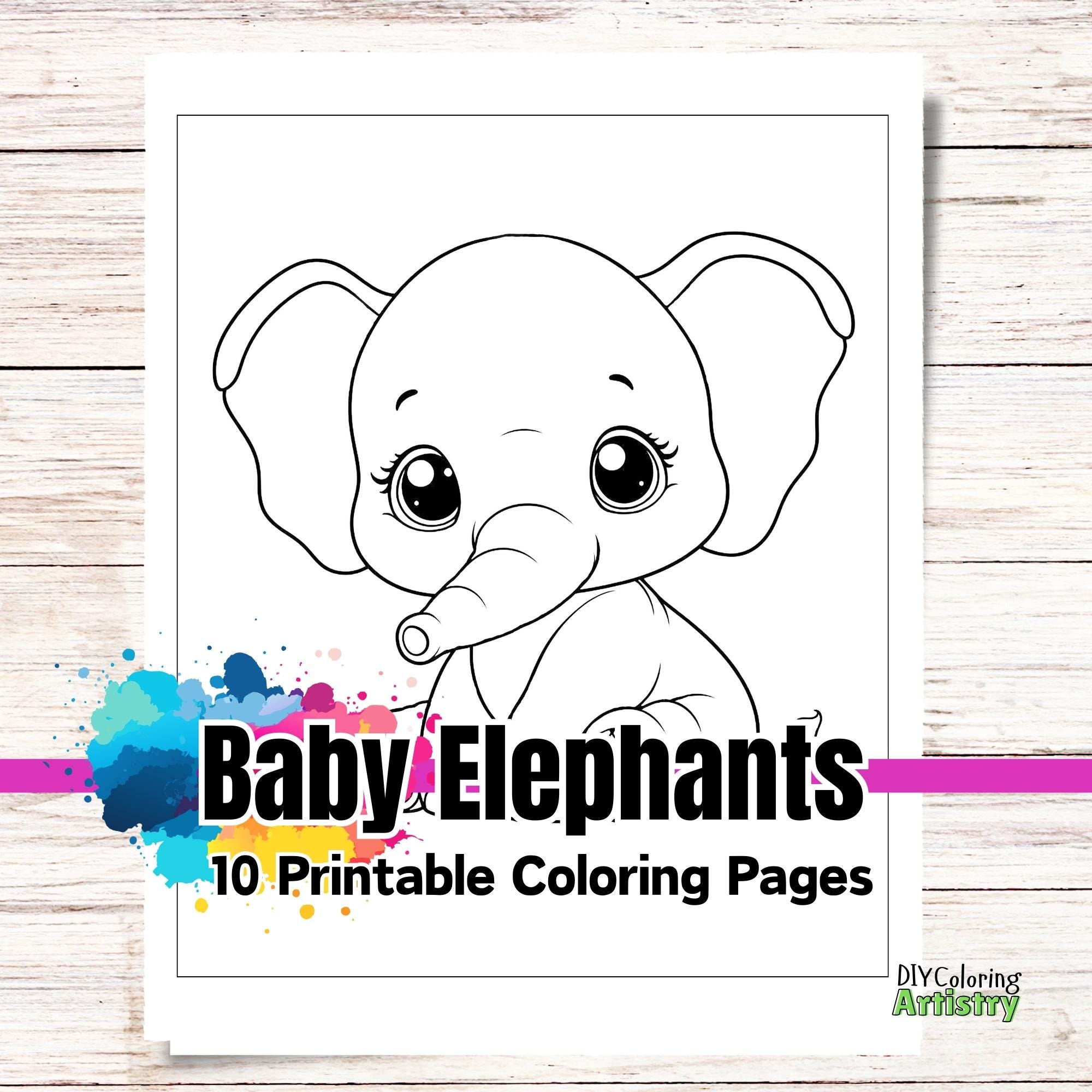 Baby Elephants Coloring Pages Set Cute Printable Coloring Sheets for ...