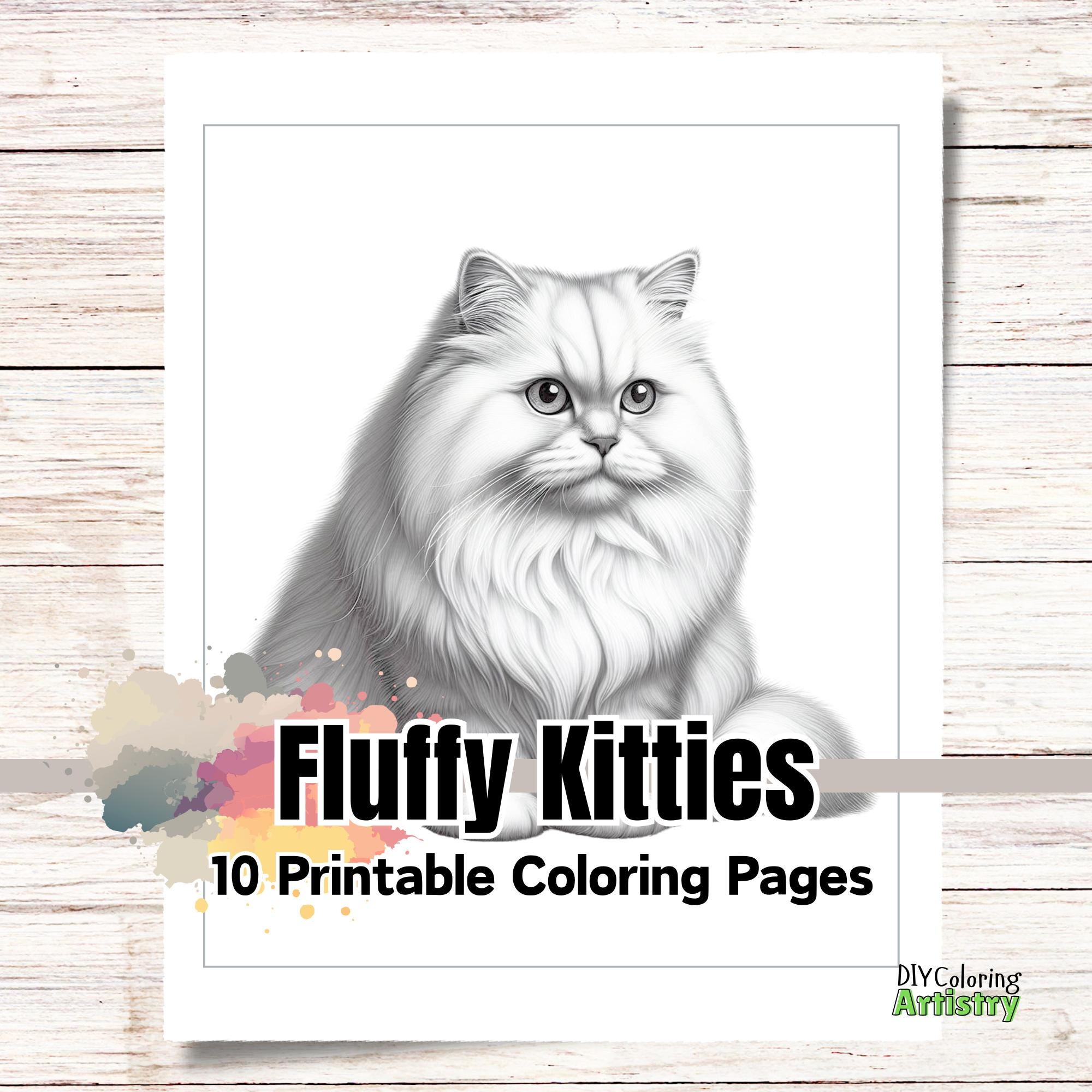Fluffy Cats Coloring Pages for Adults Relaxing Greyscale Designs for ...