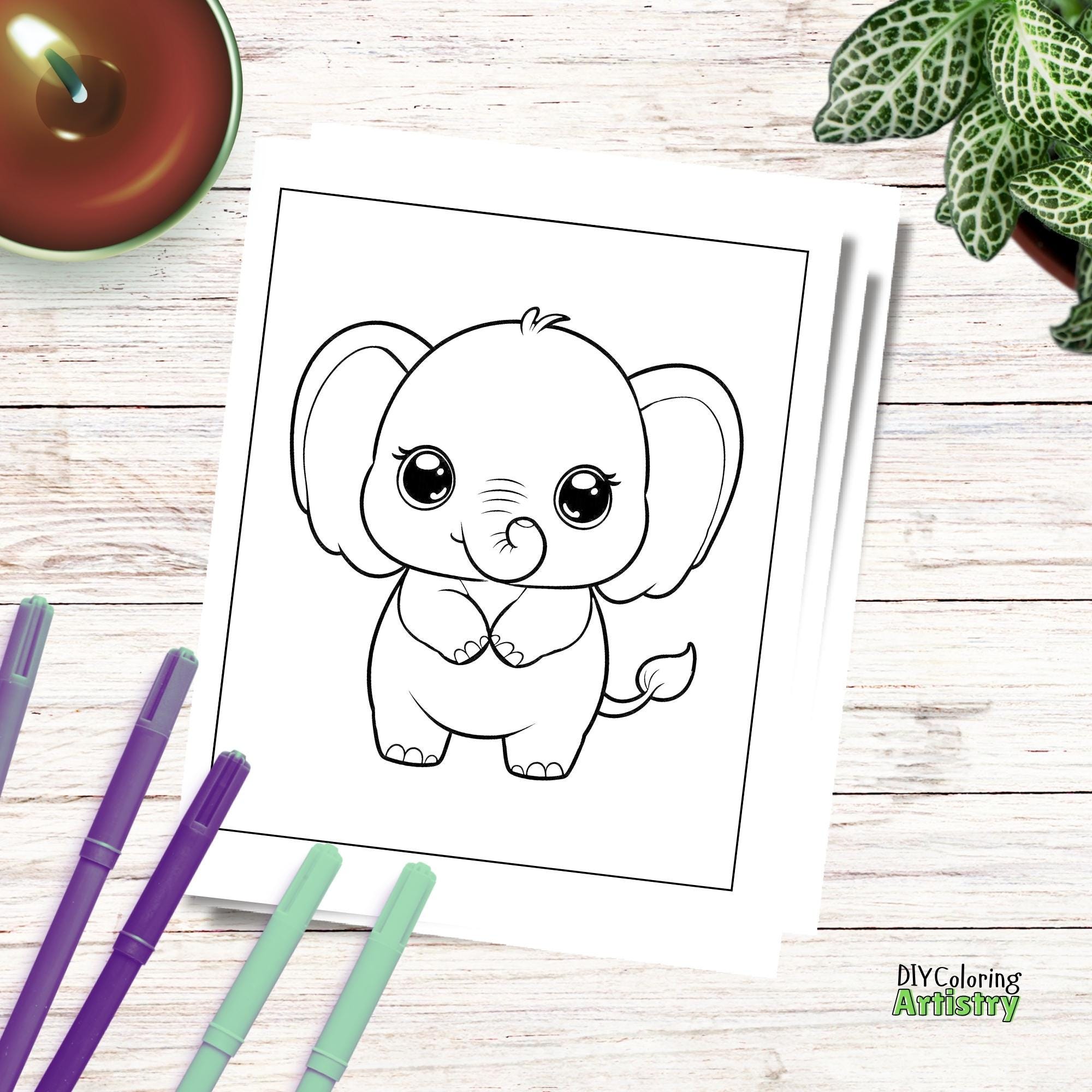 Baby Elephants Coloring Pages Set Cute Printable Coloring Sheets for ...