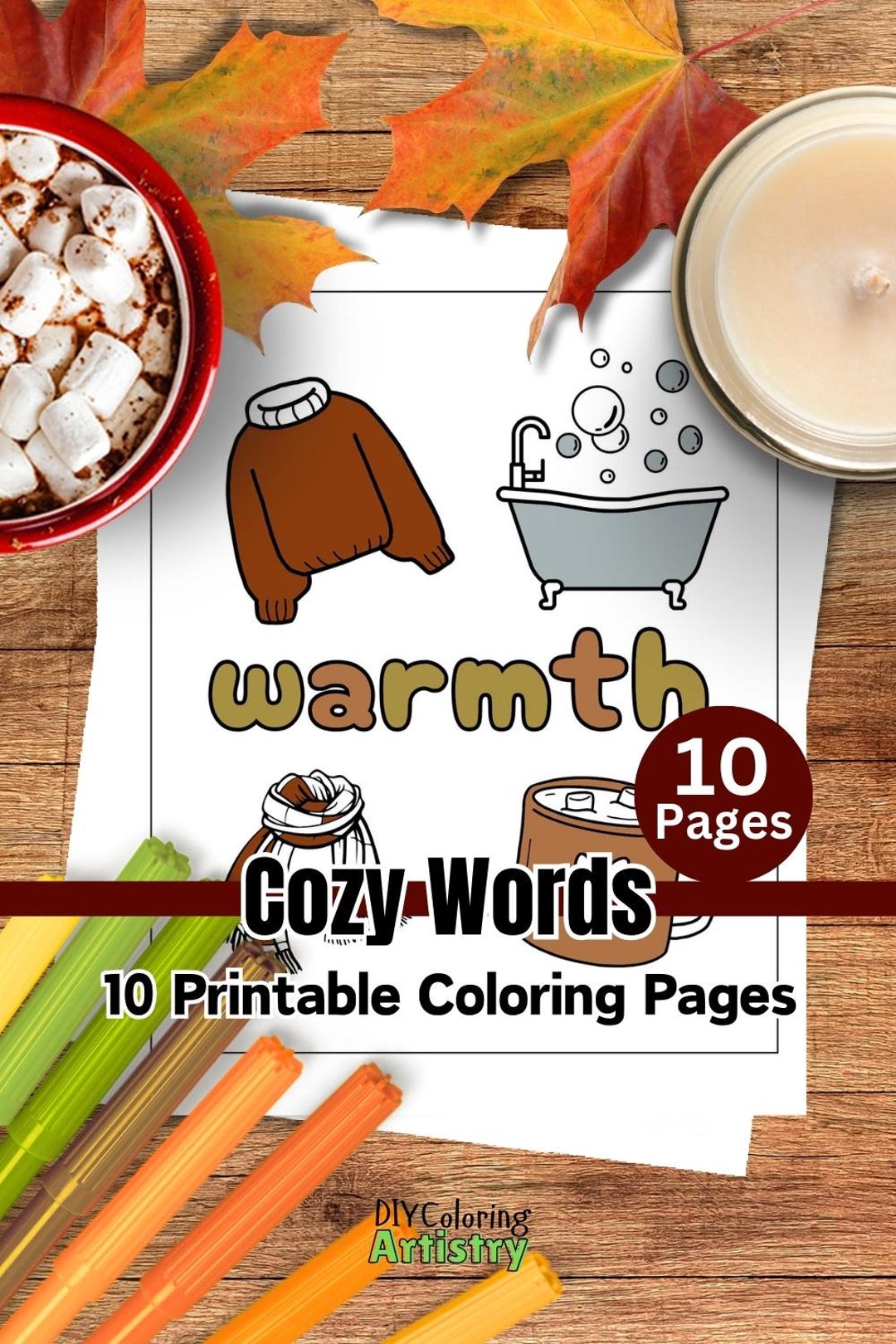 Cozy Winter Words Coloring Pages Set Autumn Printable Word Art Coloring ...
