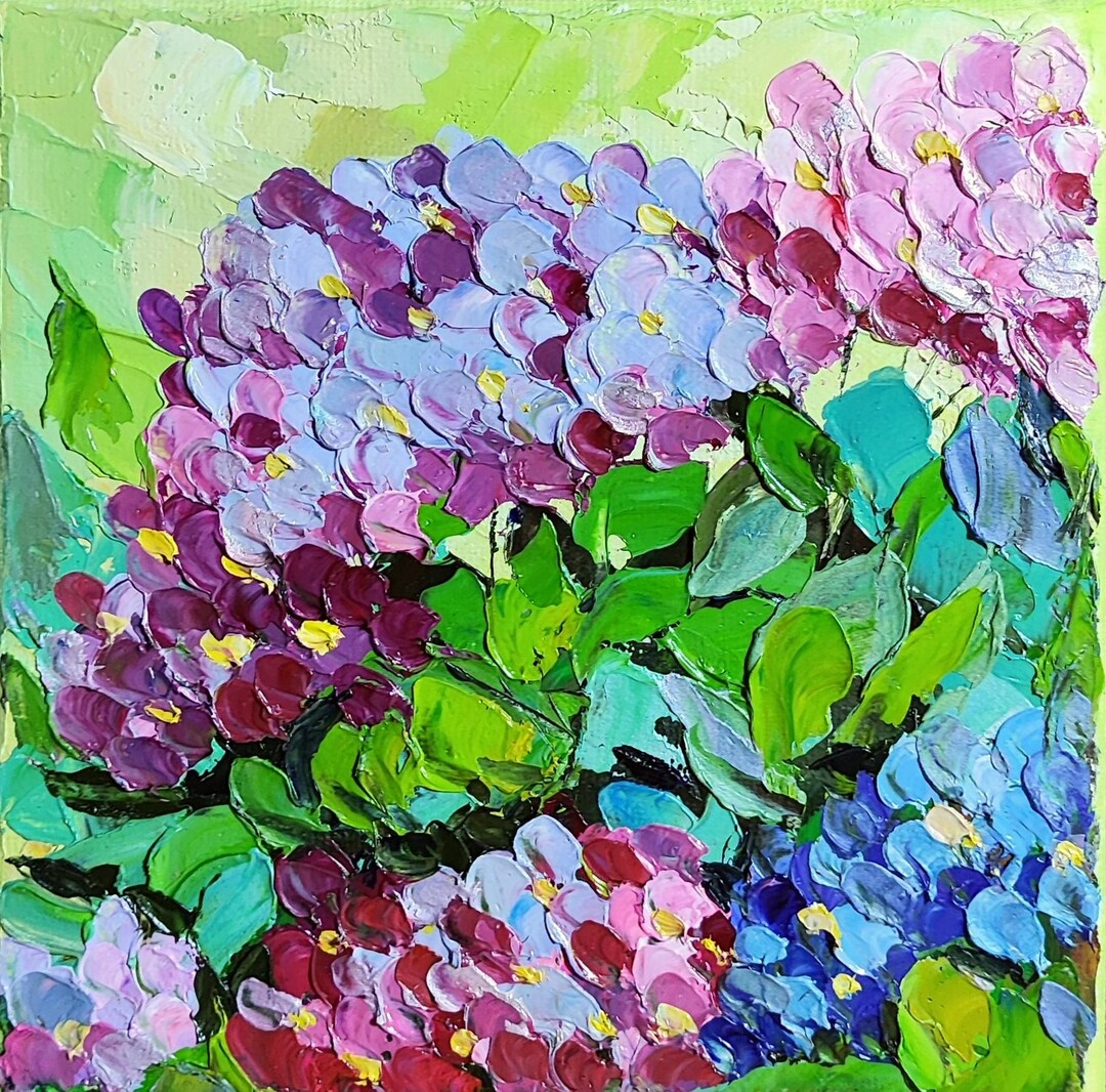 Original Hydrangea Oil Painting: Impasto Floral Abstract Art, Mother's ...