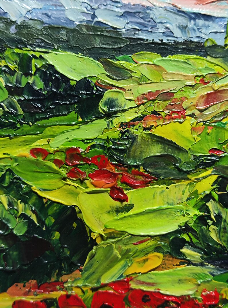 Tuscany Poppy Field Painting: Small Impasto Oil Landscape - Etsy