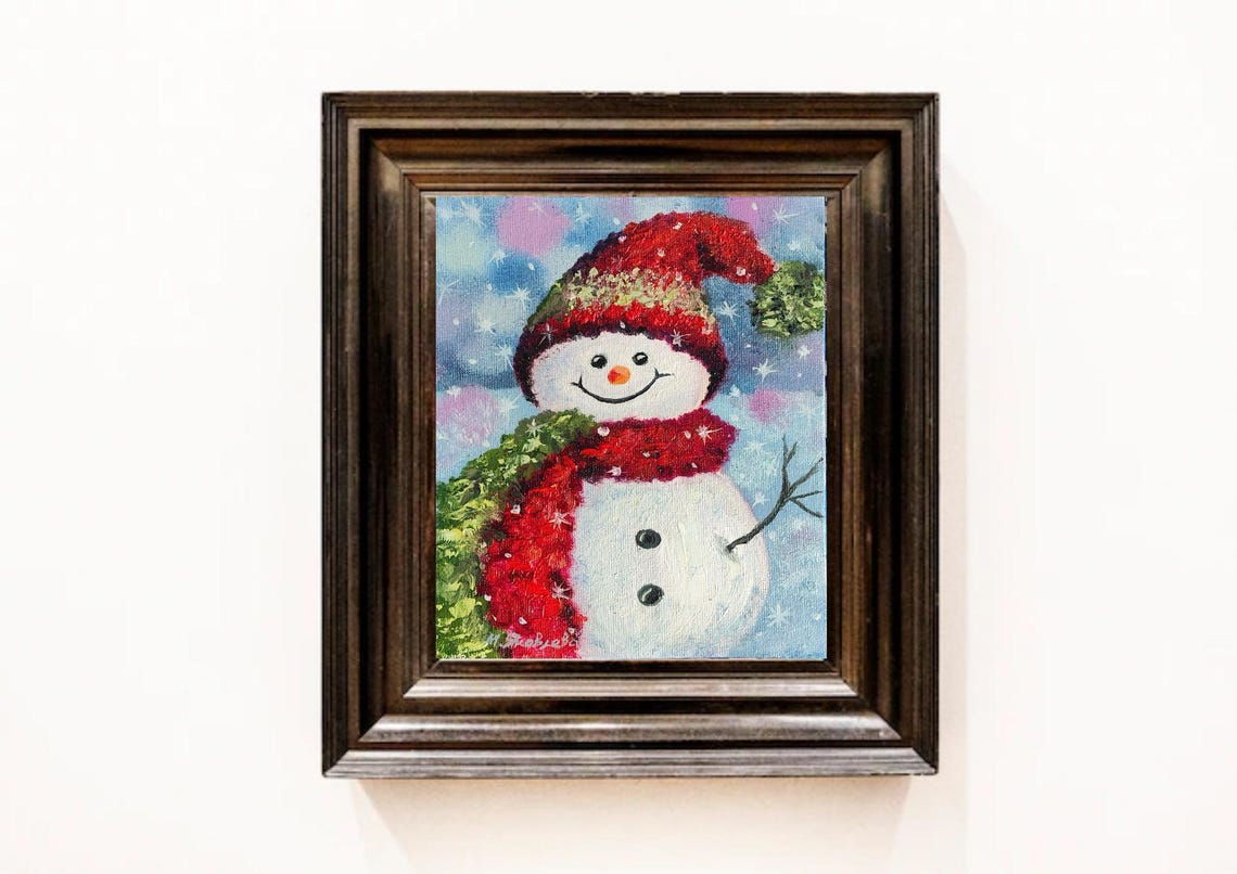Handmade Snowman Painting: Winter Christmas Oil Art - Etsy