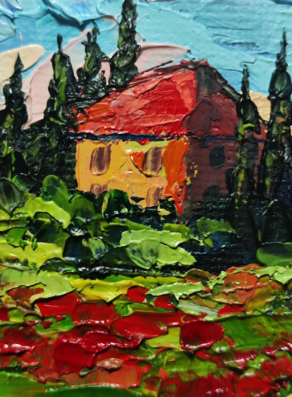 Tuscany Poppy Field Painting: Small Impasto Oil Landscape - Etsy