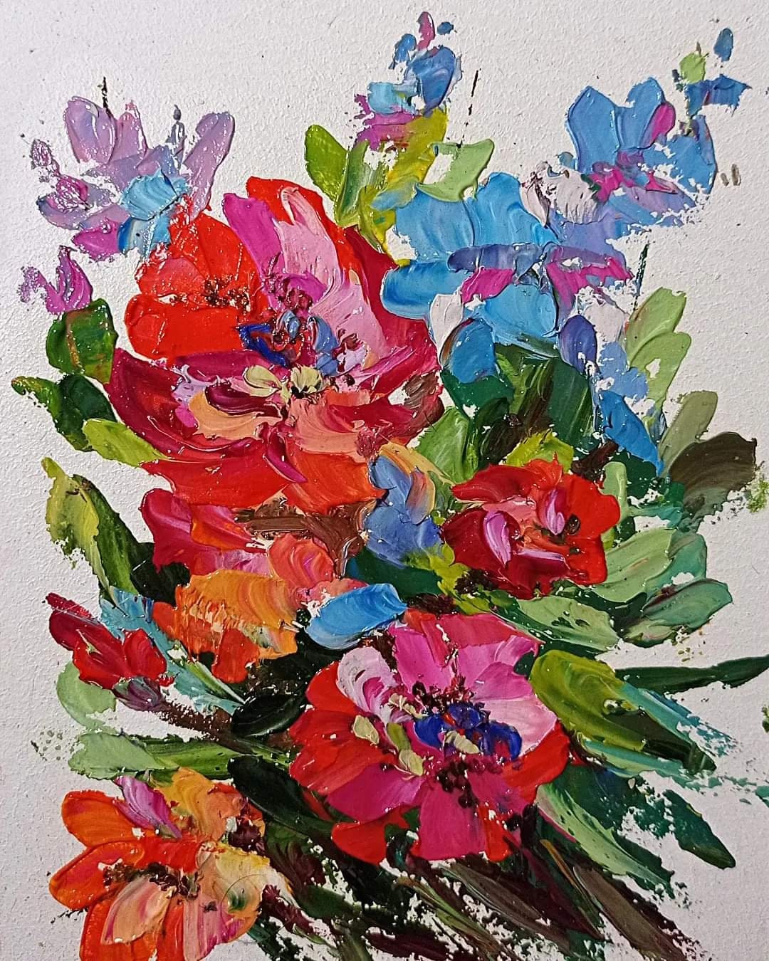Flower Painting Red Flowers Original Oil Painting Abstract Flowers ...