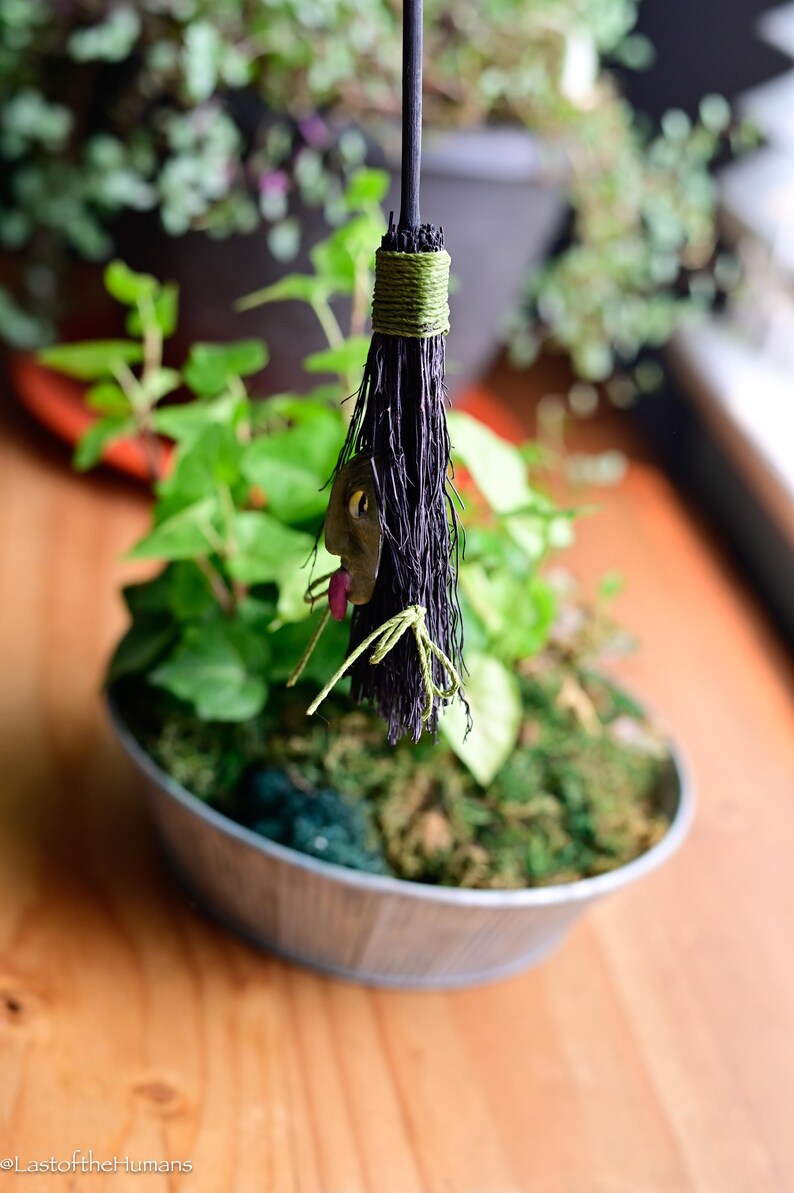 Miniature Broom Black and Green With Goblin, Miniature Witch Broom ...