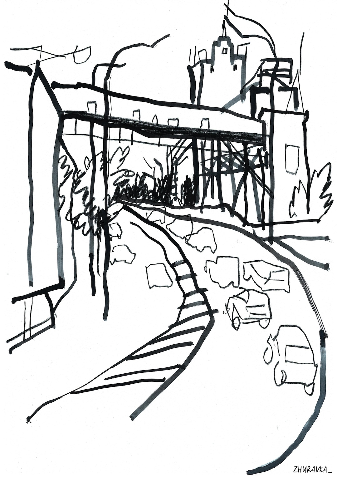 Urban Sketch Print | City Street Line Art | Minimalist Architecture ...