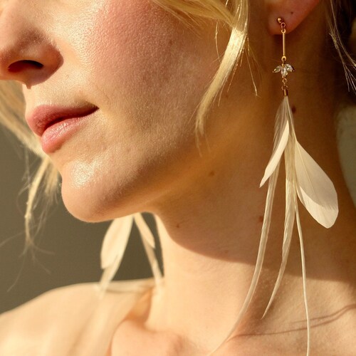 Gold FEATHER EARRINGS Woodland Nature Bird Autumn Bohemian - Etsy Israel