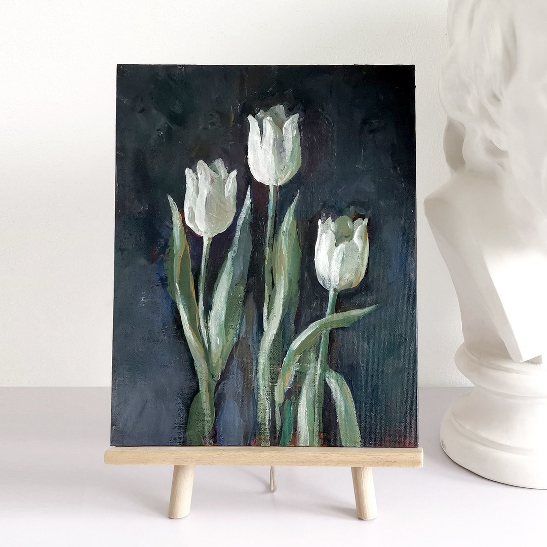 Painting White Tulips, Flower Painting on Canvas, Acrylic Wall Art ...