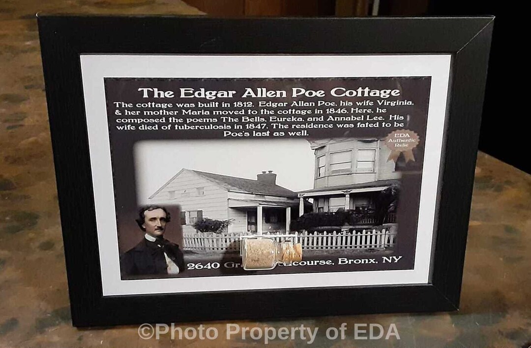 EDGAR ALLAN POE Cottage Relic Gravel Soil Earth Sample Artifact Framed ...
