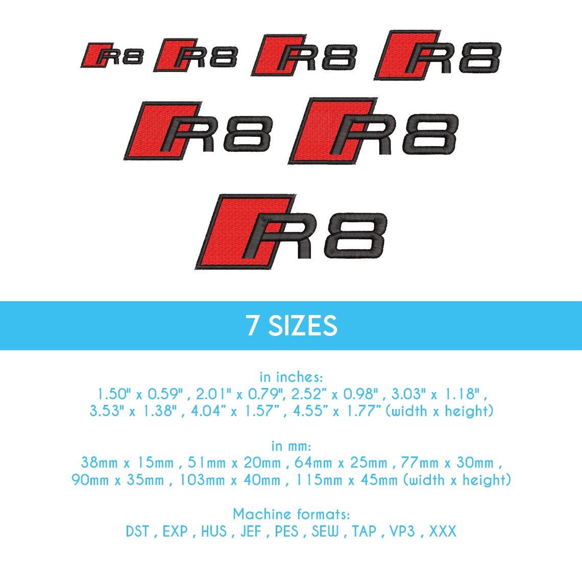 Audi R8 Machine Embroidery Logo Badge 7 Sizes Embroidery File Design - Etsy