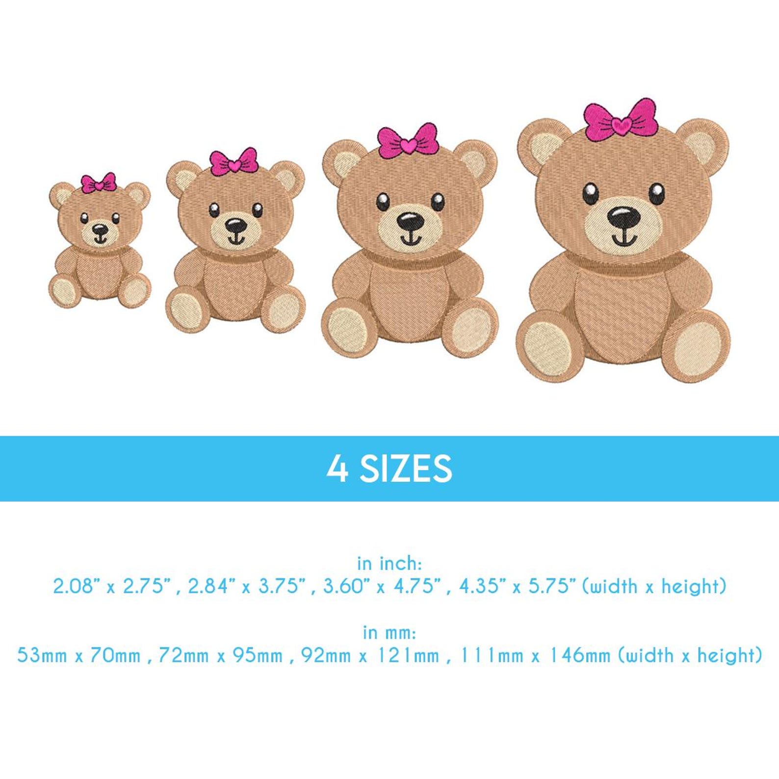 Girl Teddy Bear Machine Embroidery Design 4 Sizes Embroidery File Cute ...
