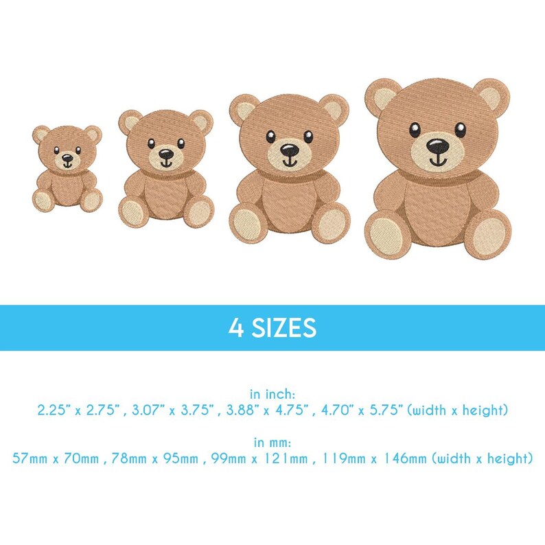 Teddy Bear Machine Embroidery Design 4 Sizes Embroidery File Cute ...