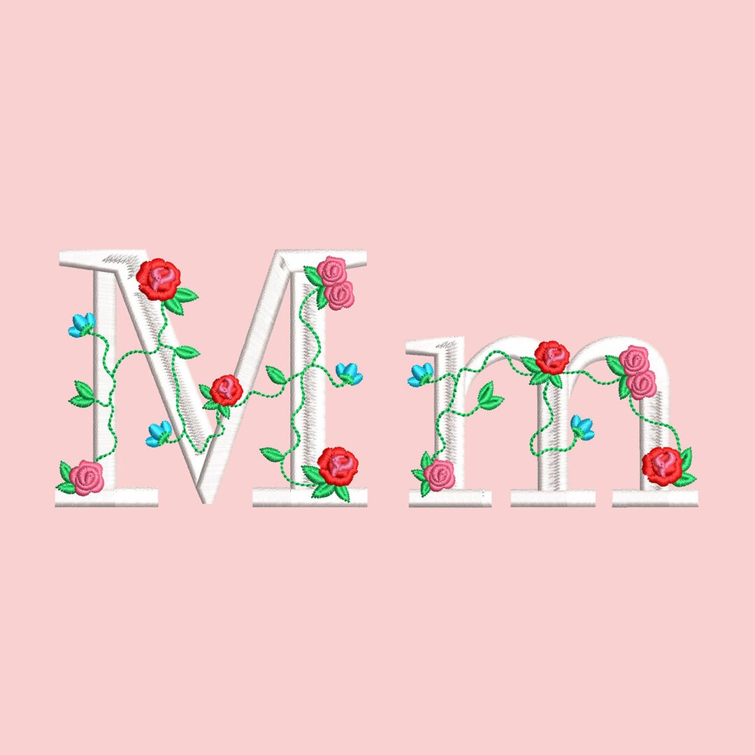 Floral Letter M Machine Embroidery Design 7.5cm / 3 Uppercase and 5cm ...