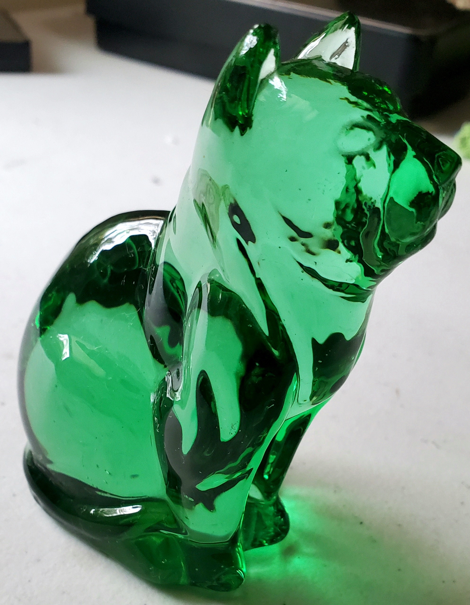 Vintage Silvestri Green Glass Cat Figurine - Etsy