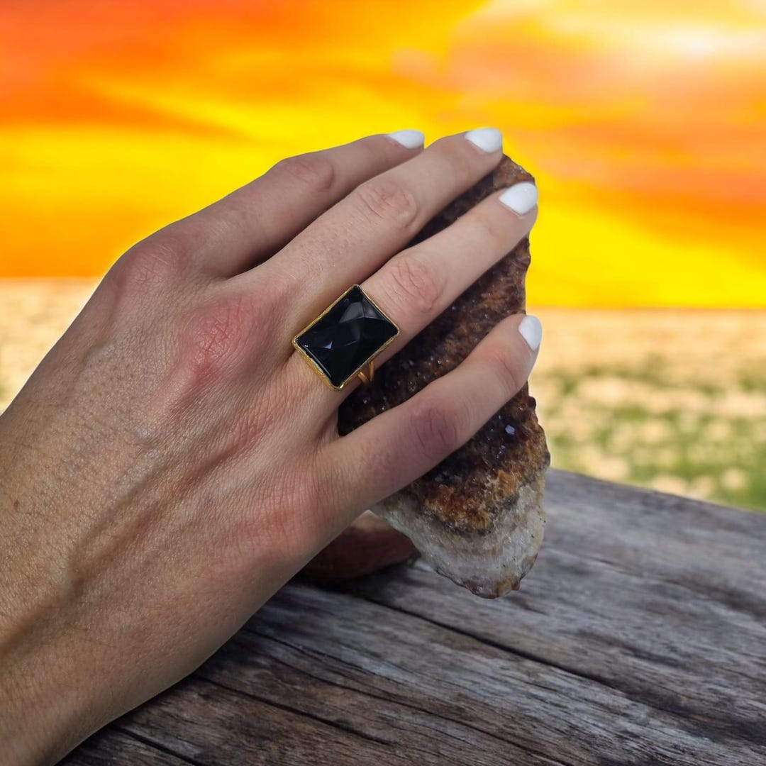 Onyx Stone Rings / Agestable Size / Handmade Rings / 14K Gold Plated ...