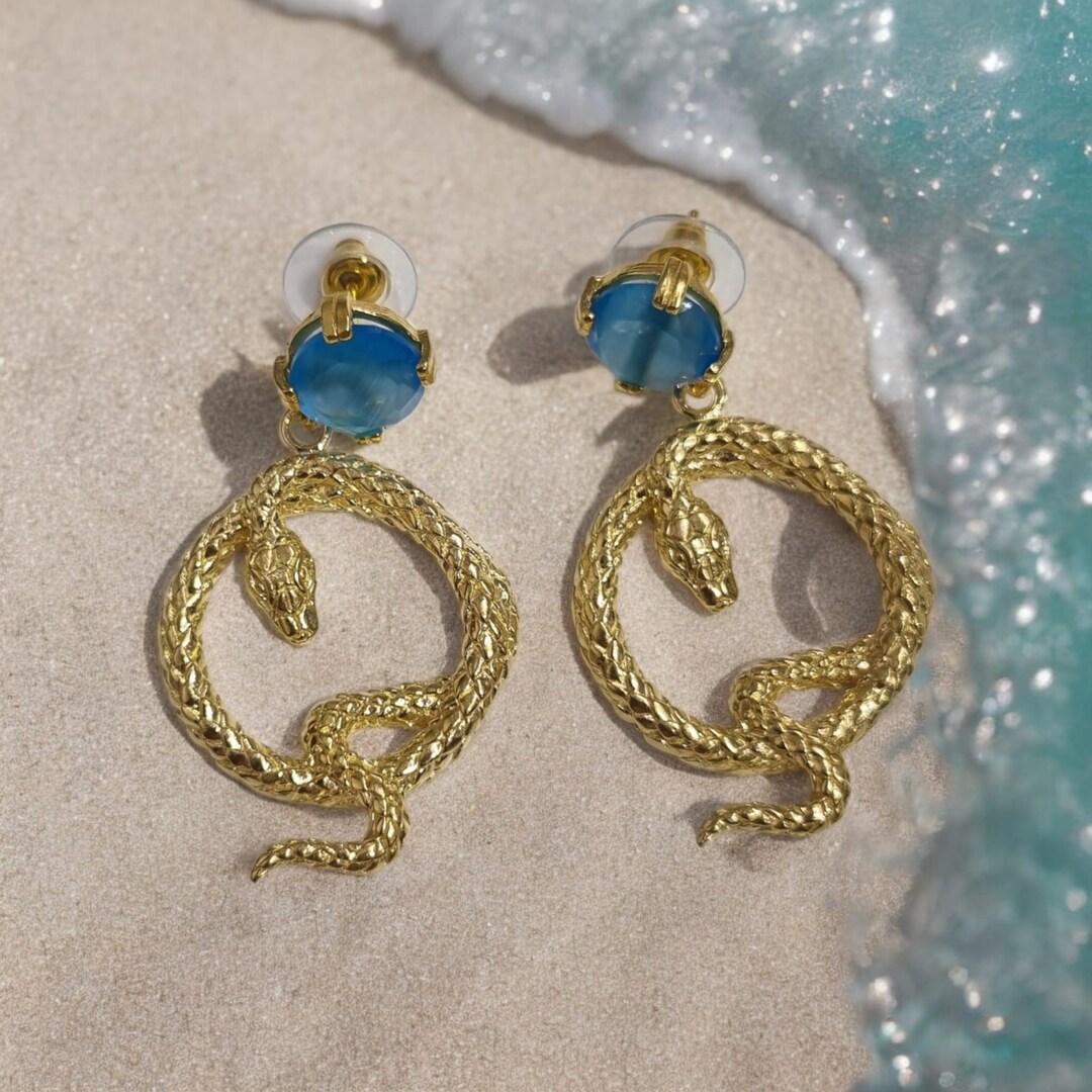 Snake Model Earring S / Cat Eyes Stone / Handmade Custom Earrings ...