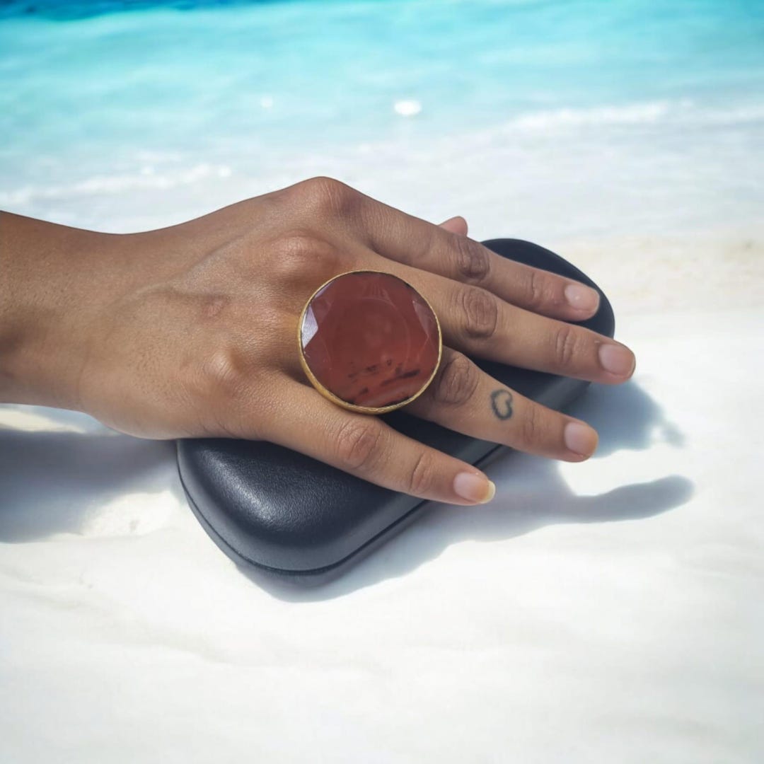 Yamni Akik Stone Rings / Agestable Size / Handmade Rings / 14K Gold ...