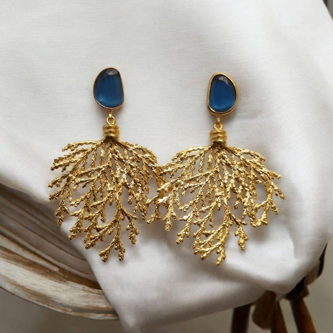 Leaf Model. Vintage Earrings . Cat Eyes Stone Earrings .turkish ...