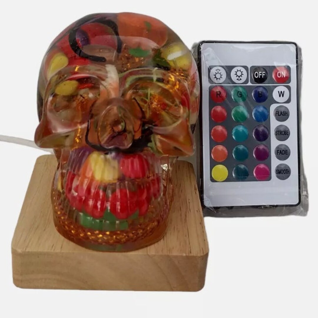 Epoxy Resin Art Halloween Inspired Skull W/color Changing LED Wood Base ...