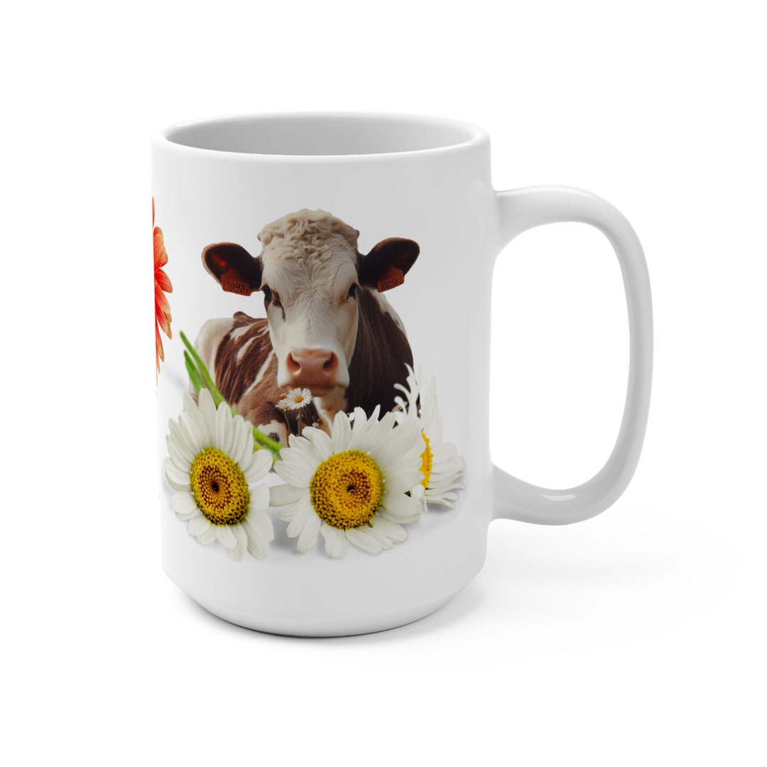 Charming Daisy Cow Coffee Mug Vibrant Farmhouse Mug, Cute Cow Cup - Etsy