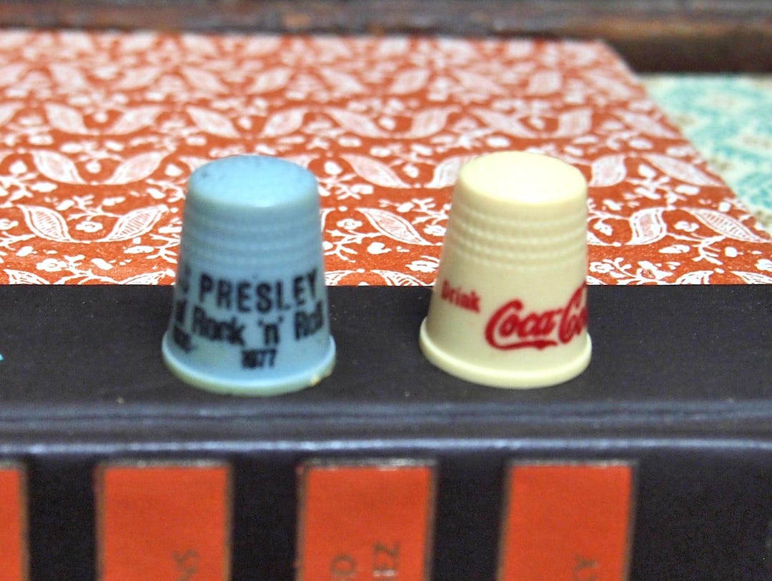 Vintage Elvis and Coca Cola Thimbles Advertising Commemorative Plastic ...