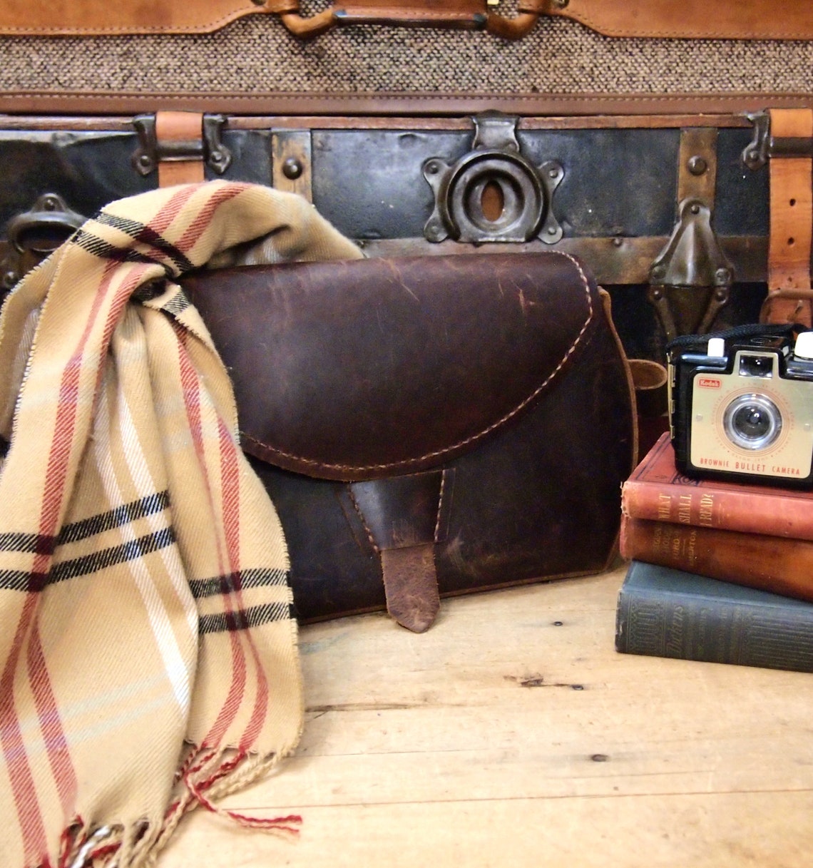 Unique Vintage Leather Camera Bag Shoulder Purse Flap Front - Etsy