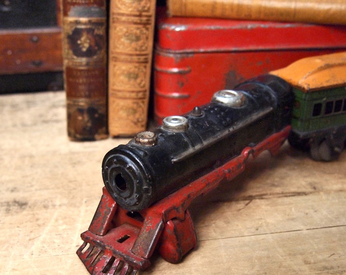 Vintage Tin Metal Toy Train Joy Line With Engine and Passenger Cars As ...