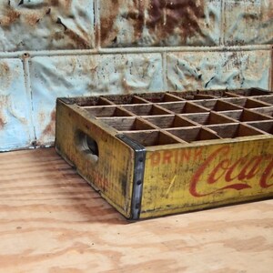 Old Wood Soda Pop Coke Divided Crate Coca Cola Yellow Cubbies Metal ...